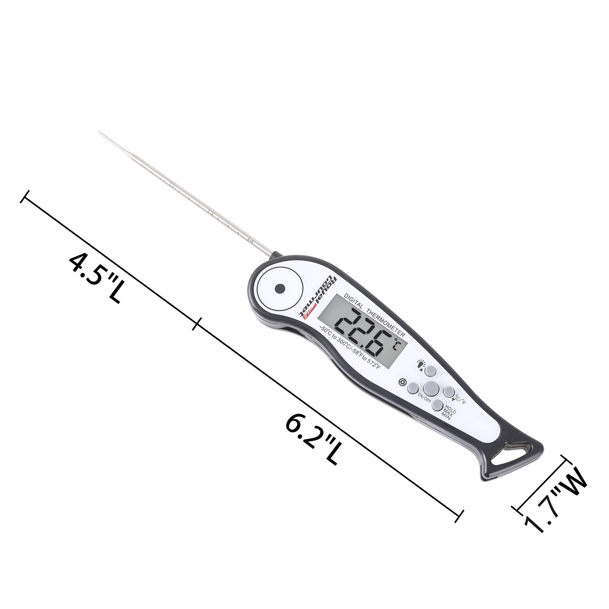 Royal Gourmet TW2001 Meat Food Thermometer, Ultra Fast, Waterproof, Digital Kitchen Cooking Food, Foldable Probe with Alarm for Oil Deep Fry Candy BBQ Turkey Liquid, White