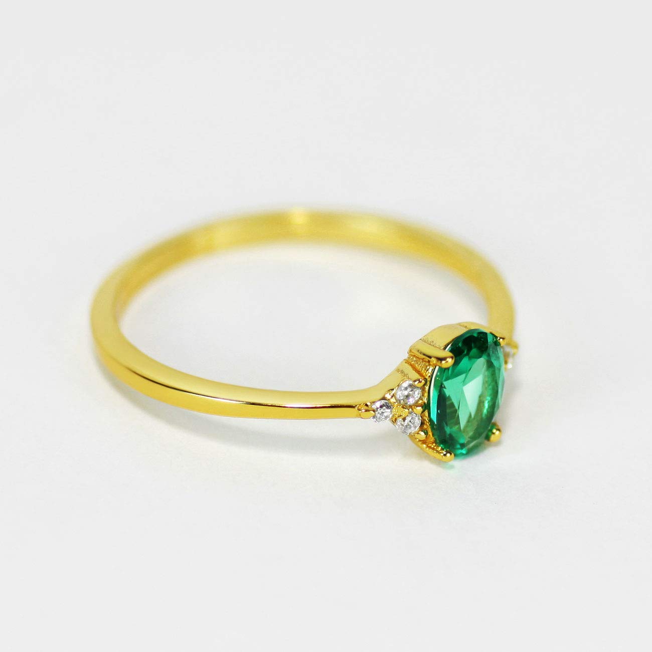 Michooyel 18K Gold Plated Dainty Emerald Rings Oval Cut Diamond Sterling Silver Statement Rings Cute Rings for Women