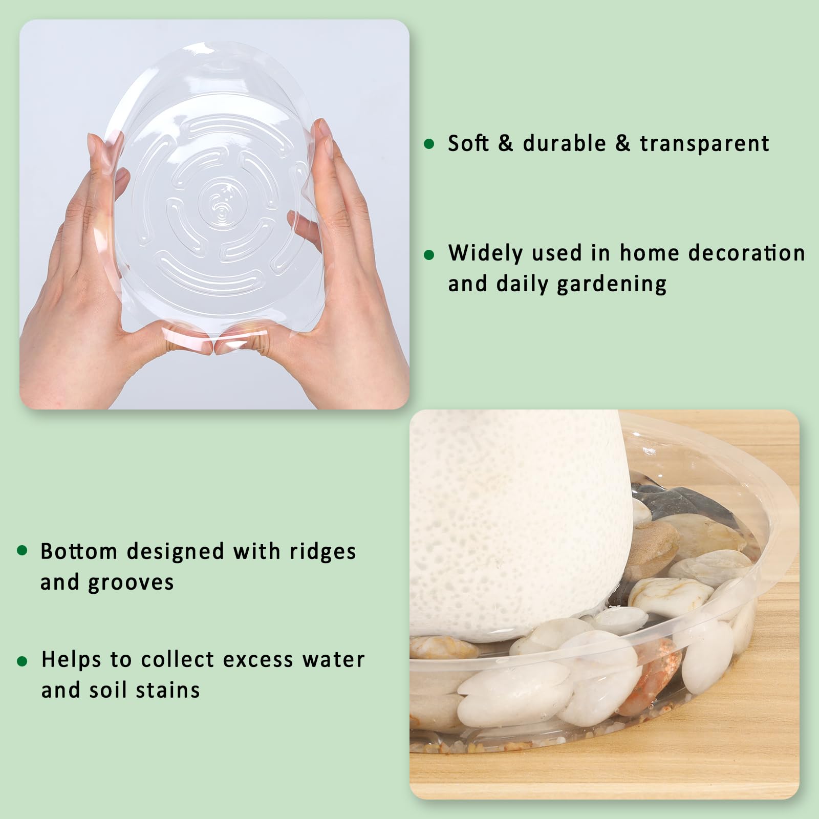 REXOS 40 Pack 6 Inch Clear Plant Saucers, Durable Plant Trays for Pots, Plastic Plant Pot Saucers for Indoors & Outdoors