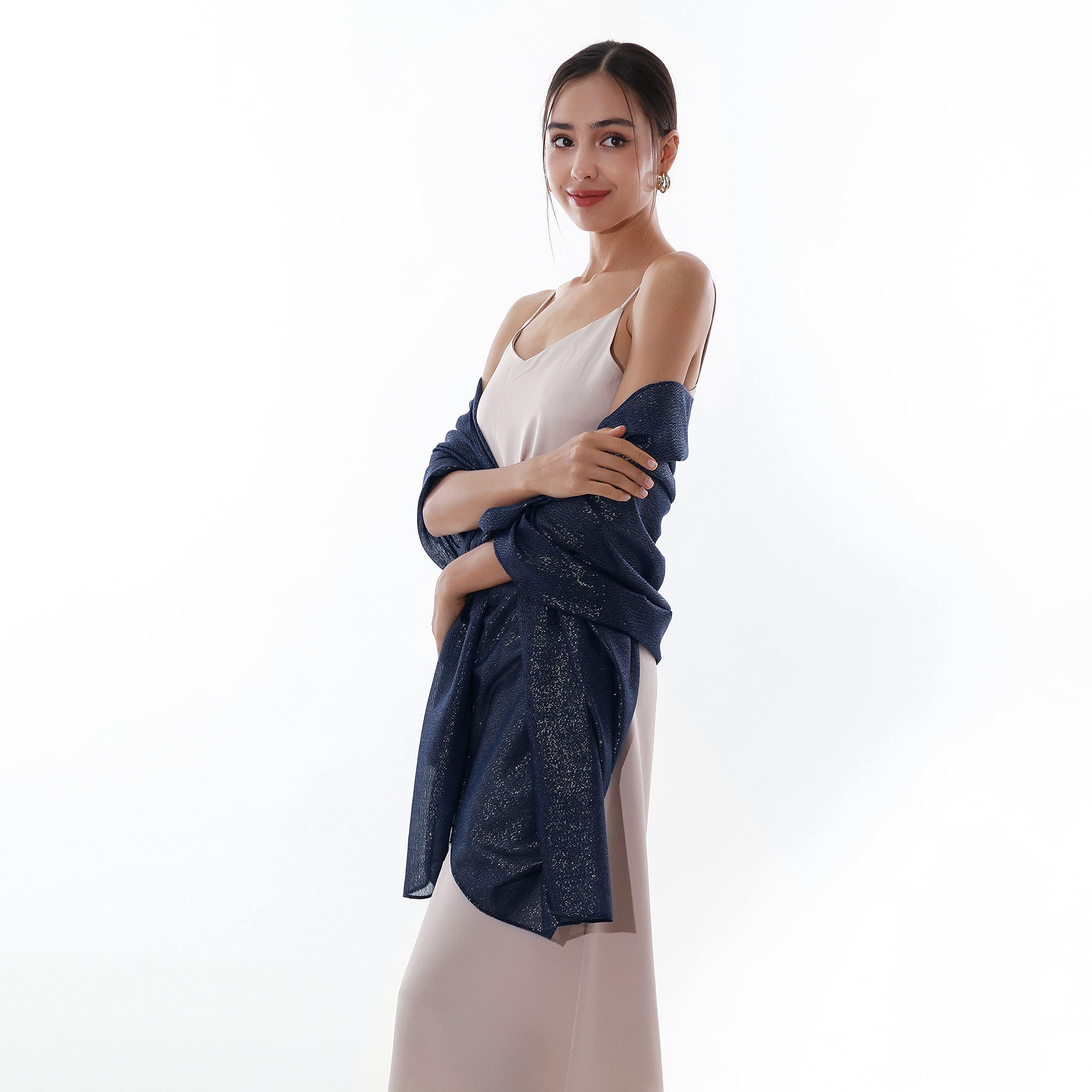 RIIQIICHY Womens Scarf Navy Pashmina Shawls and Wraps for Evening dresses Sheer Shawl for Weddings