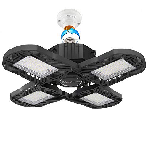 LED Garage Light 120W, Upgrade 4 Panels 12000LM Deformable E26 Garage Ceiling Lighting, Adjustable Aluminum Wing 6000K LED Commercial Light, Shop Light, Barn Light, Bay Light, Warehouse Ceiling Light