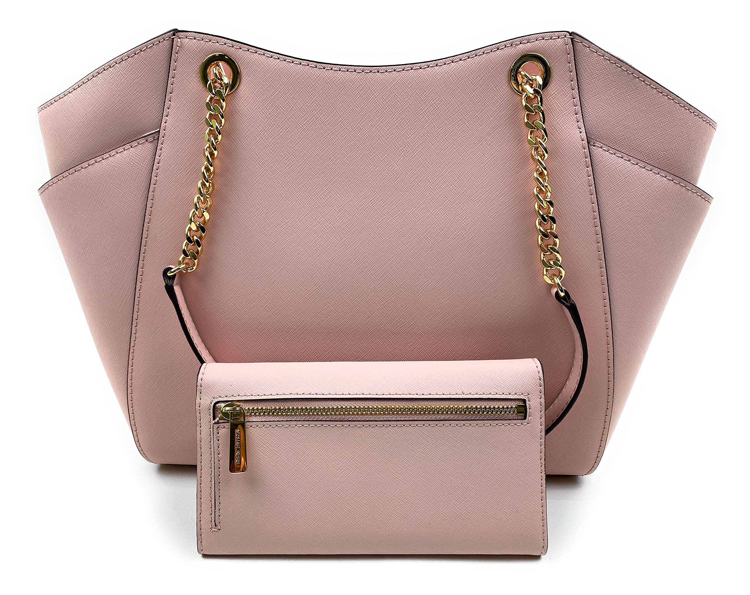 Michael Kors Jet Set Travel Large Chain Shoulder Tote bundled with Michael Kors Jet Set Travel Trifold Wallet (Powder Blush)