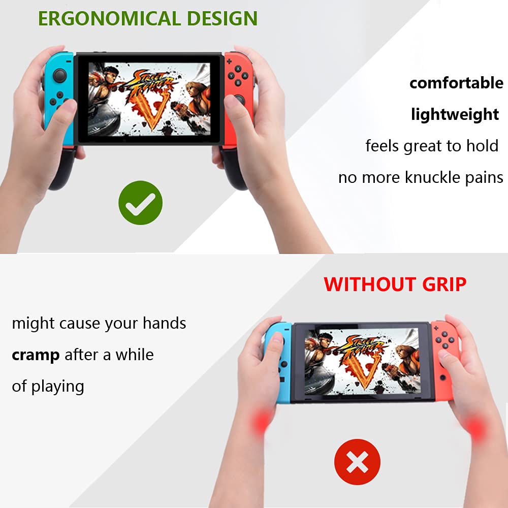 New Scale Switch Grip Compatible with Nintendo Switch,Handheld Grips Case Fits Nintendo Switch Joy Con with 2 Game Card Storage Slots and Heat Dissipation Function 4 FREE Thumbsticks