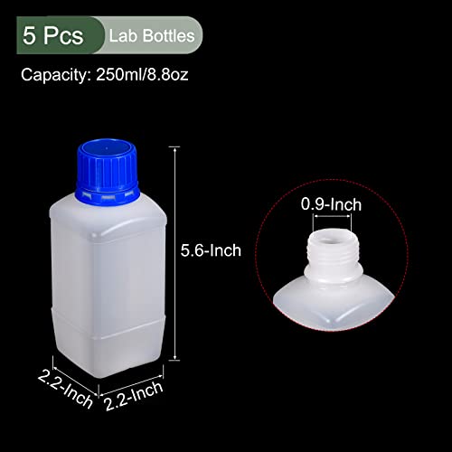 YOKIVE 5 Pcs Chemical Storage Bottle, Plastic Container with Double Cap | Reagent Sample Sealing, Great for Laboratory, Store, Factory (White, 250-ML)
