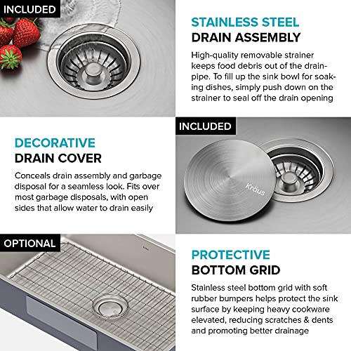 Kraus KCL-1700 Dex 16 Gauge Stainless Steel Single Bowl Sink with Spot Free 18-Inch Commercial Kitchen Faucet with Dual Function Pull-Down Sprayhead in All-Brite