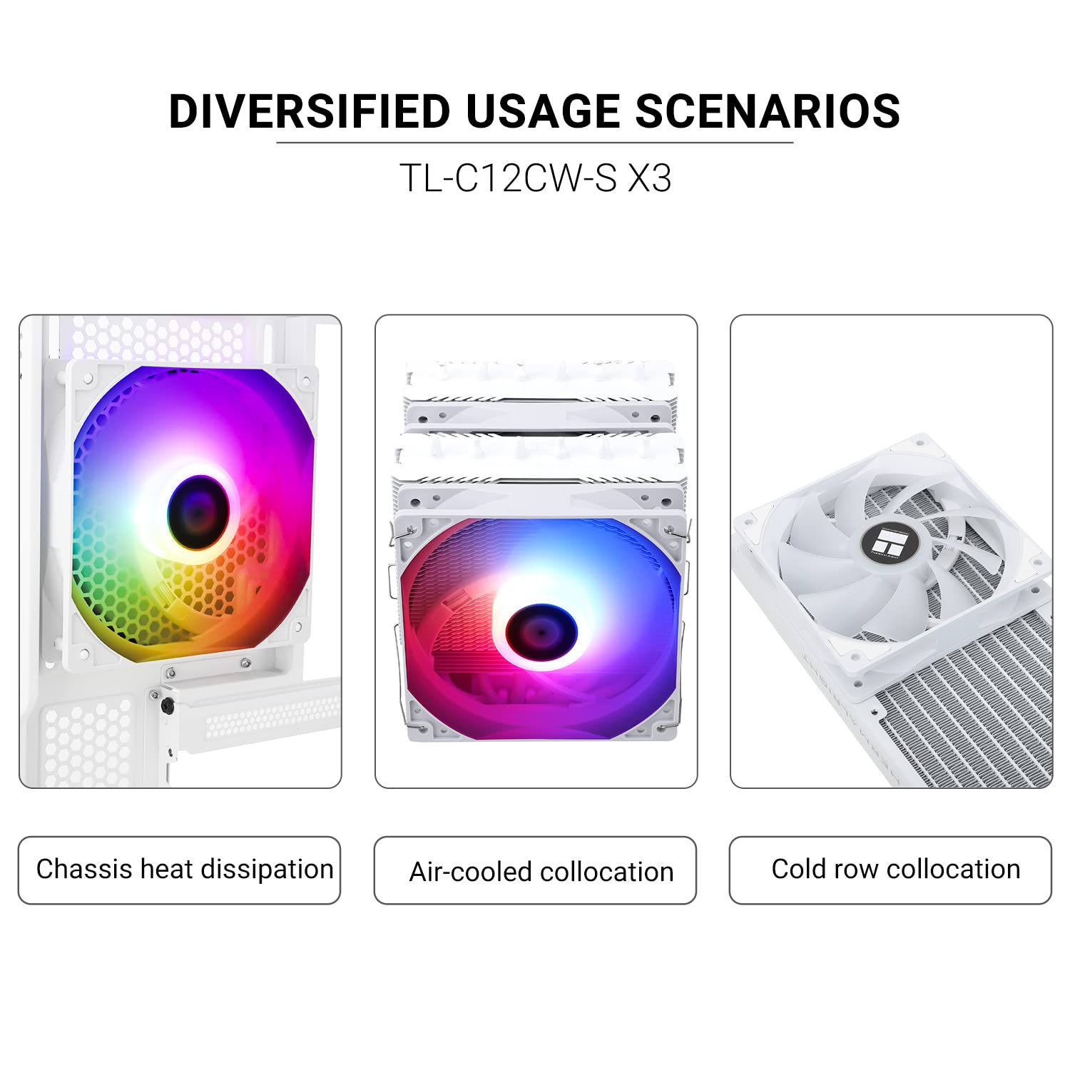 Thermalright TL-C12CW-S X3 CPU Fan 120mm White ARGB Case Cooler, 4pin PWM Silent Computer Cooling Fan with S-FDB Bearing Included, up to 1550RPM(3 Quantities)