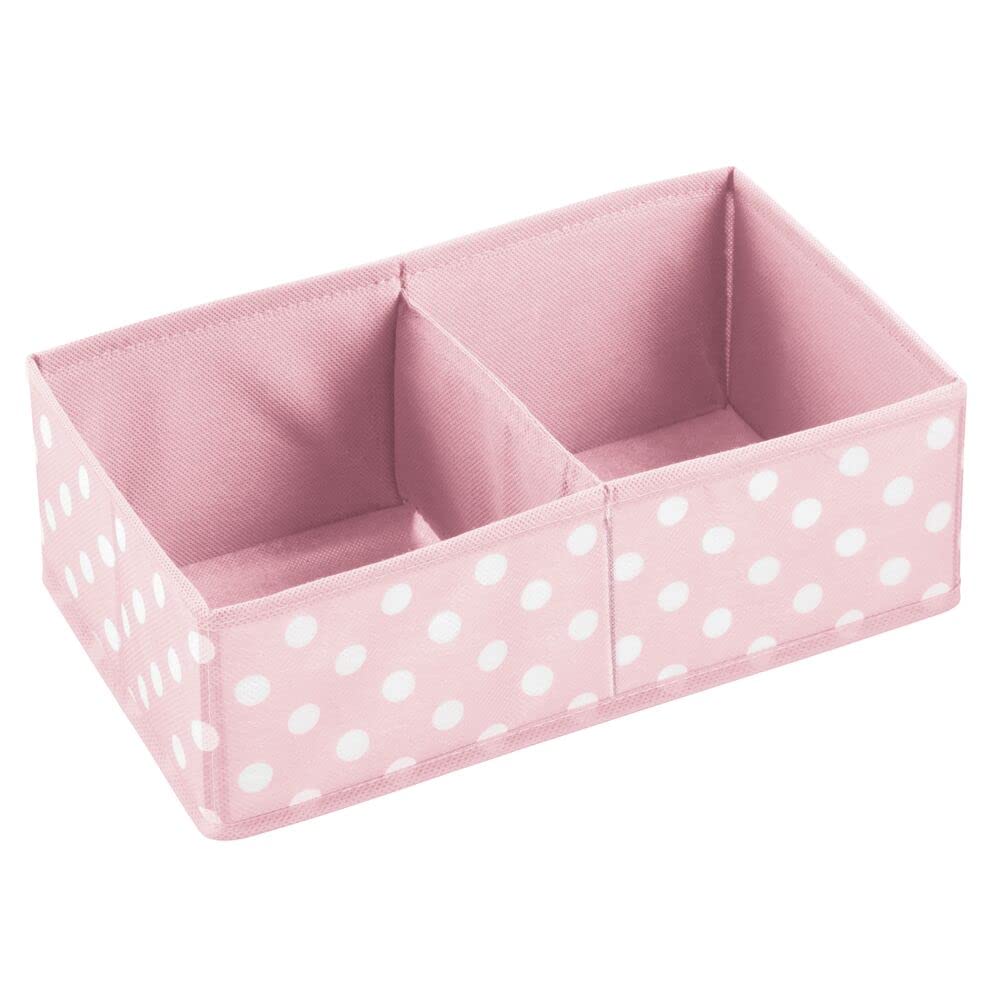 mDesign Soft Fabric 2 Section Polka Dot Dresser Drawer and Closet Storage Organizer for Child/Kids Room, Nursery, Playroom - Divided Organizer Bin - Textured Print, 3 Pack - Pink/White