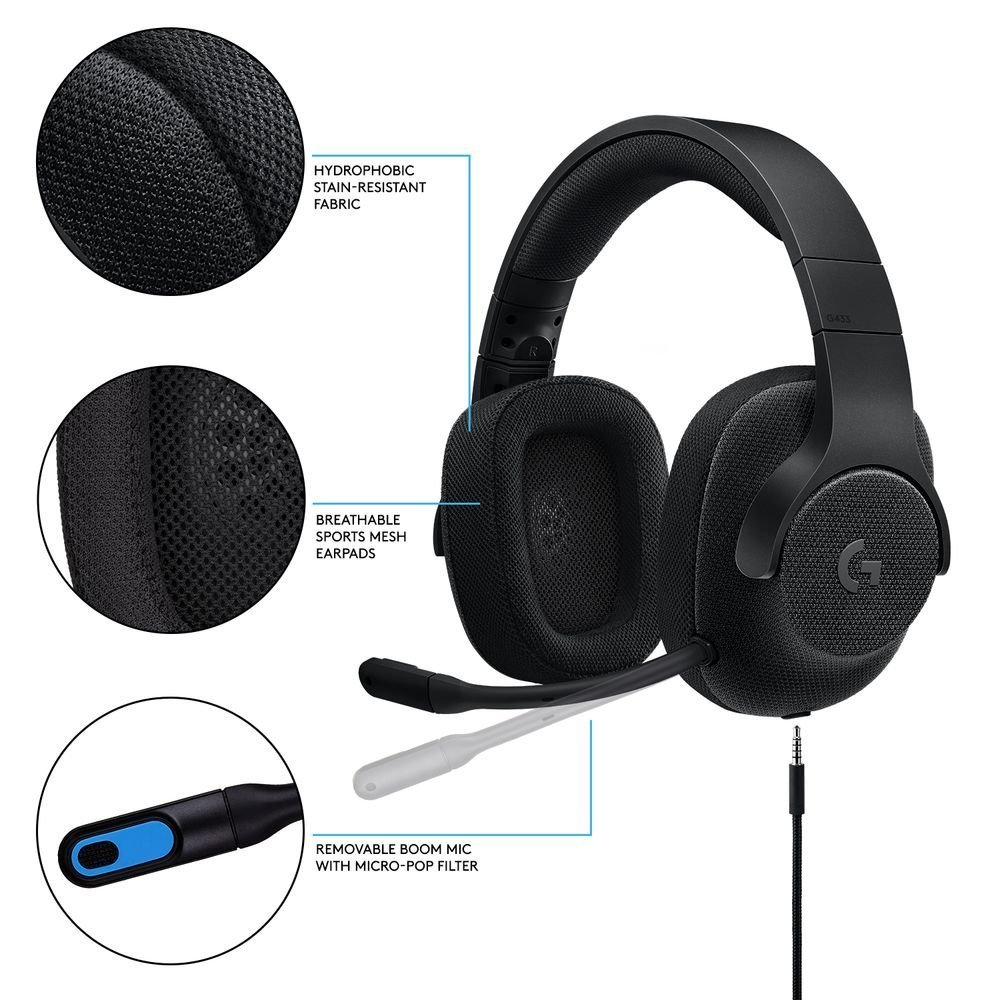 Logitech G433 7.1 Wired Gaming Headset with DTS Headphone: X 7.1 Surround for PC, PS4, PS4 PRO, Xbox One, Xbox One S, Nintendo Switch – Black(Renewed)