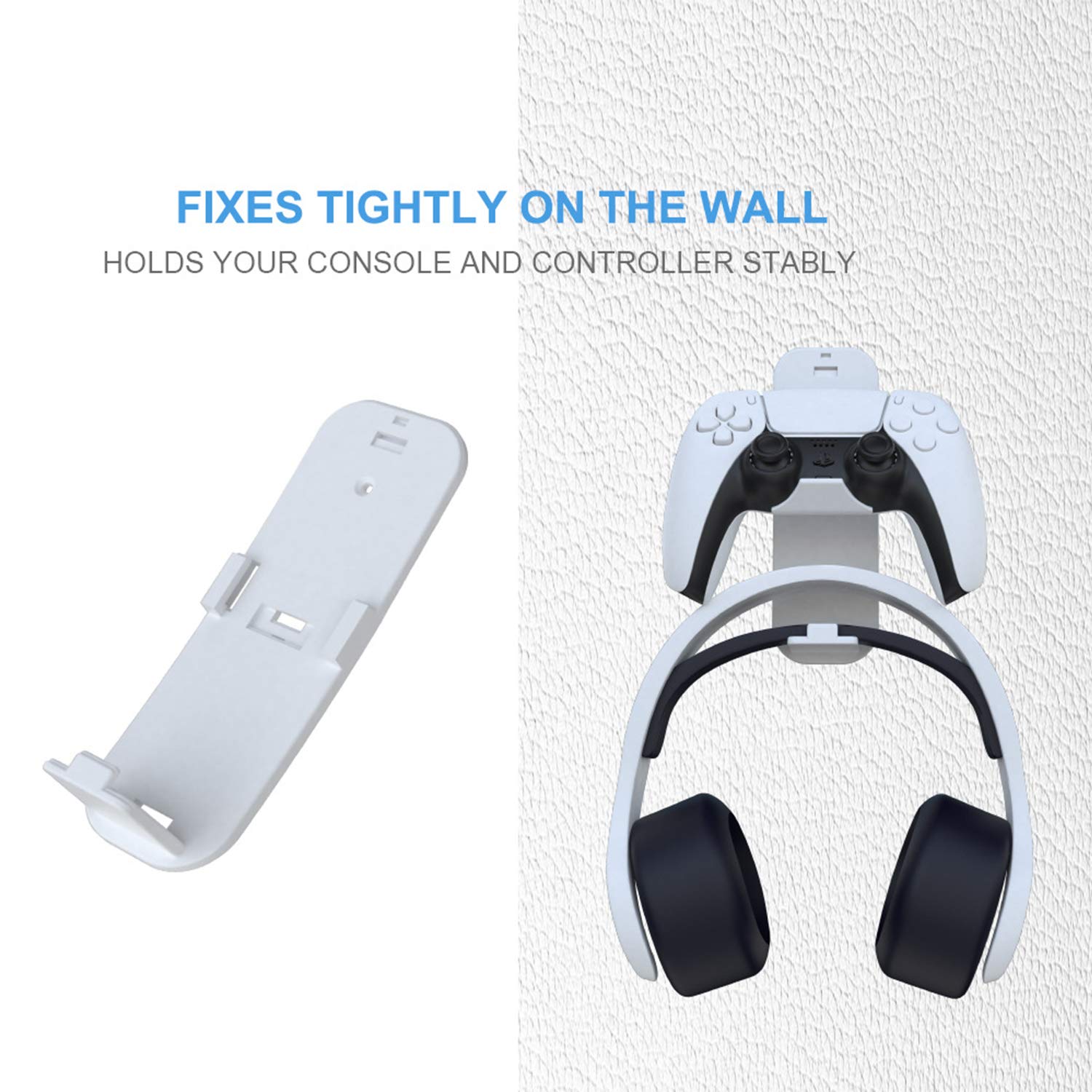Mcbazel Controller and Headset Stand Wall Mount Hanger Holder for PS5/ PS4/ NS Switch/ Xbox One/ Xbox Series X&S/ PC/ Steam & More Game Controller and Headphone - White