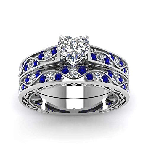 Ringcrown Bridal Sets White Gold Plated Womens Wedding Ring Sets Heart cut Cz Engagement Ring Sets