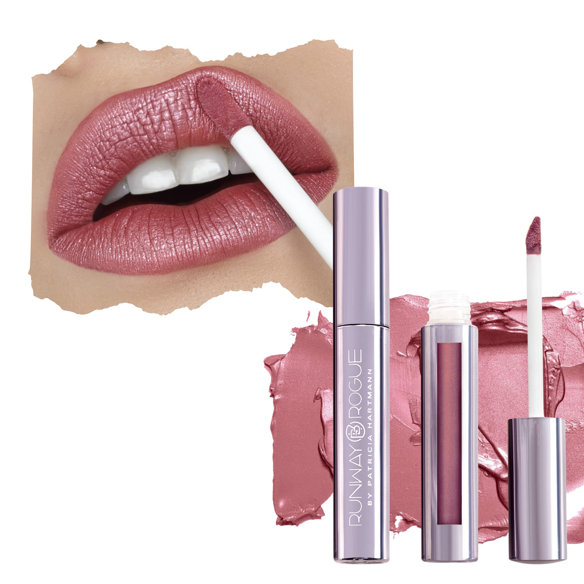 Runway Rogue Pearl Glam Long Wear Shimmer Liquid Lipstick, Pale Mauve Lipstick with Silver and Gold Shimmer, āBoss Babeā