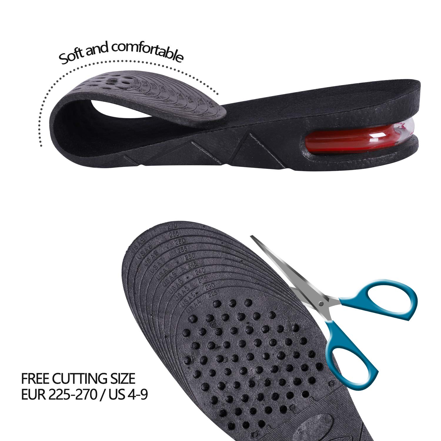Lansian Height Increase Shoe Insoles for Men Women, 4-Layer 3.54 inch Shoe Lifts Pad Lift Kit Air Cushion Heel Inserts Breathable