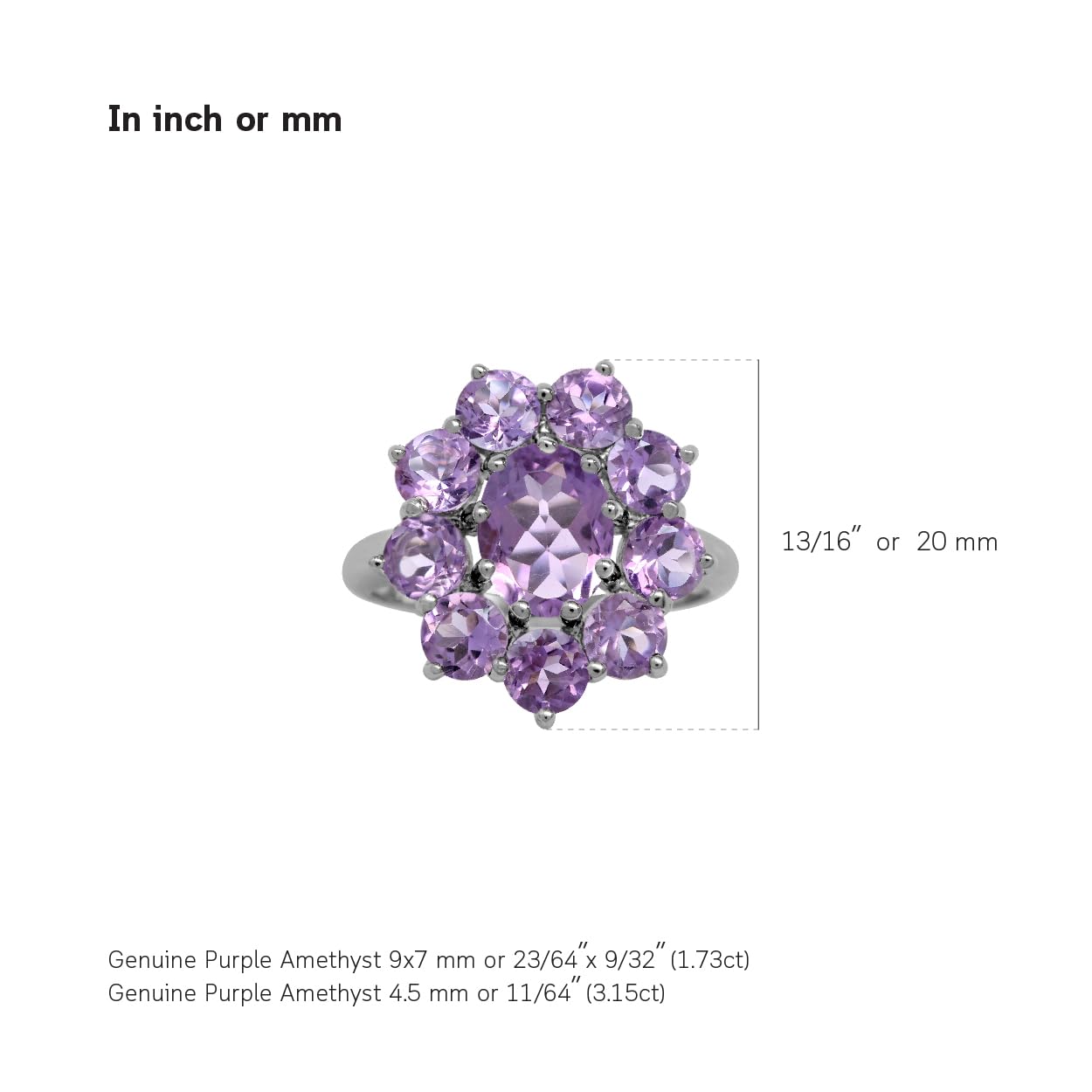 Silvershake 4.88 carat Natural Amethyst 925 Sterling Silver Flower Cluster Ring Size 7.5