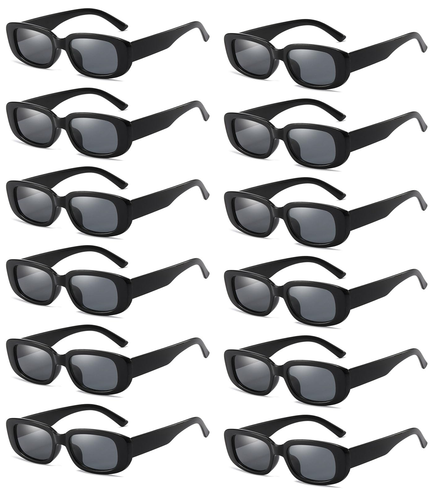 QYVEWY 12 Pack Black Rectangle Sunglasses Bulk for Women Men Y2K Trendy Sun Glasses Party Favors (12Black)