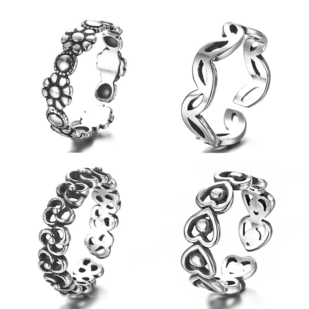 lauhonmin 3pcs S925 Sterling Silver Open Rings Set Finger Ring Joint Ring Toe Ring Beach Jewelry Gifts for Women Adjustable (Style B)
