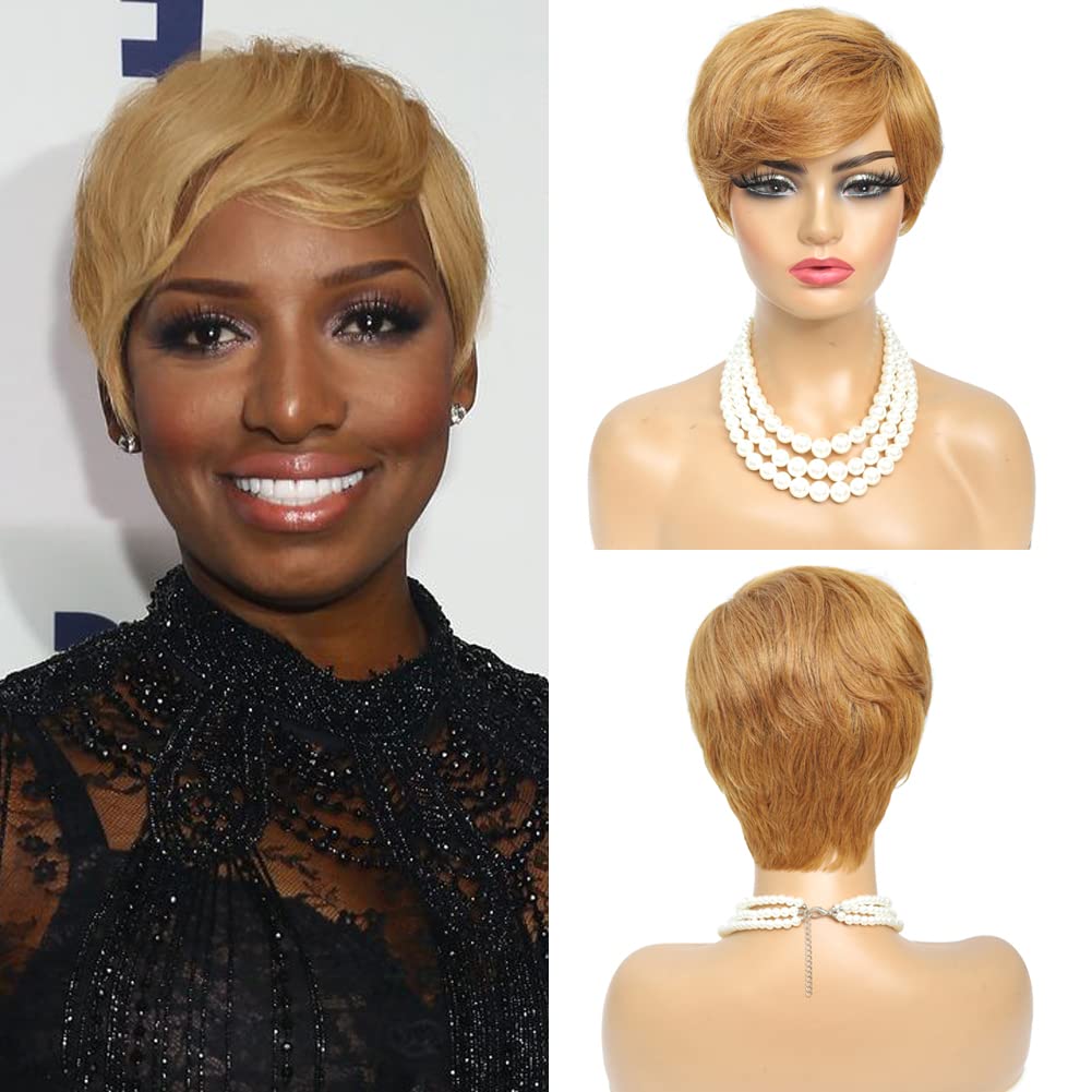 Yonova Pixie Cut Wig Human Hair for Women Short Wigs Layered Pixie Haircut Side Bangs Full Machine Made Gluless Natural Wavy Short Wig Black Color