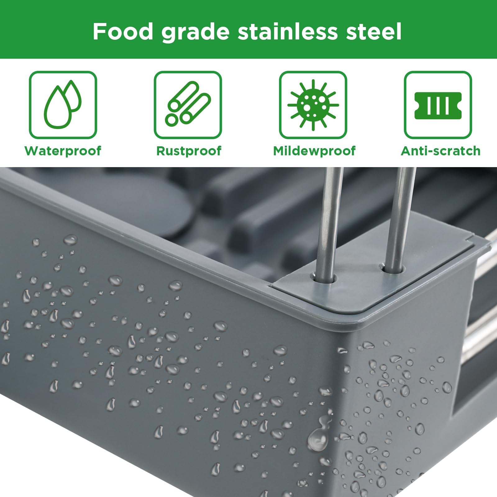 Ollieroo Dish Drying Rack, Rustproof Dish Racks for Kitchen Counter with Removable Utensil Holder,Knife Slots and Cups Holder,Large Capacity Drying Rack for Storage Plates Bowls Cups Utensil(Grey)
