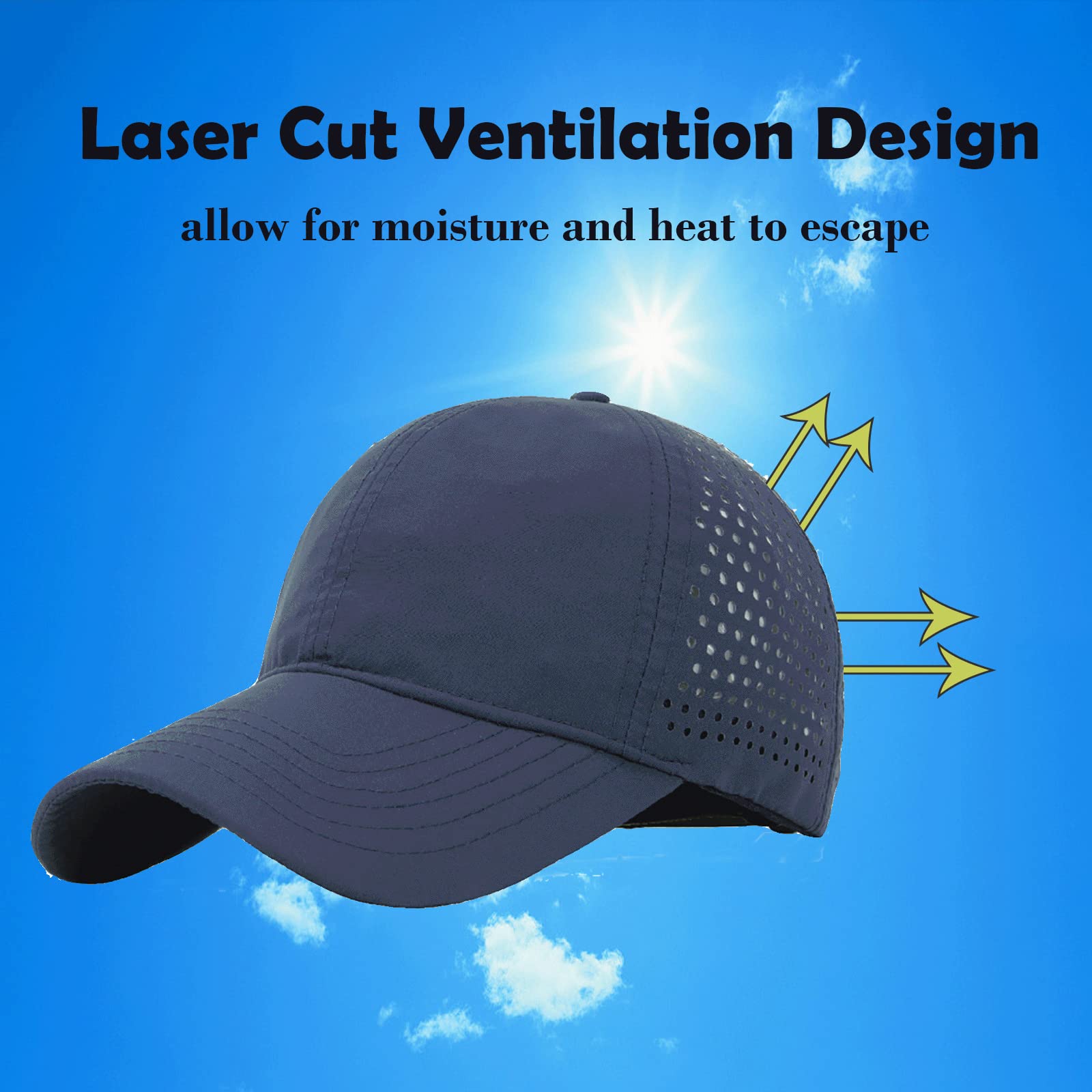 PoKids Men Quick Dry Hat Oversize XL Men Women Baseball Hat Lightweight Mesh Hat Running Outdoor Sport Cap(23.3"-25.5") Blue
