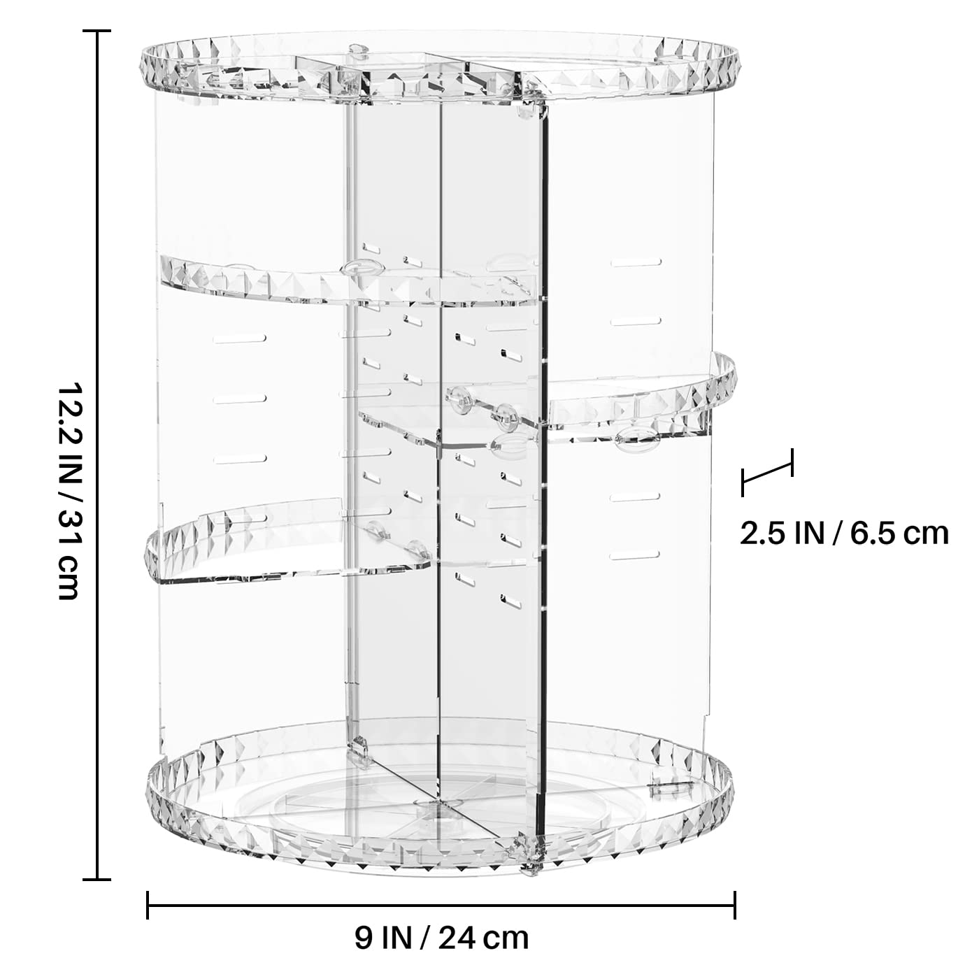 vinmoso Makeup Organizer, 360 Degree Rotating Adjustable Cosmetic Storage, Large Capacity Organizer for Vanity Dresser, 4 Trays, Clear