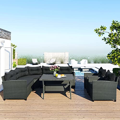Lifeand Patio Rattan Dinning 6-Piece Outdoor Wicker Sofa Set, Gray