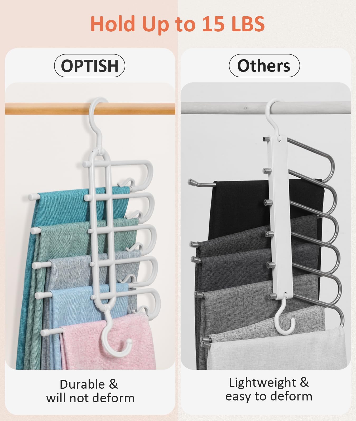 Upgraded 3 Pack Pants Hangers Space Saving, Non Slip Pants Organizer for Closet, 5 Tier Jean Hangers, Multi Hangers Space Saving Closet Organizers for Trousers Scarves