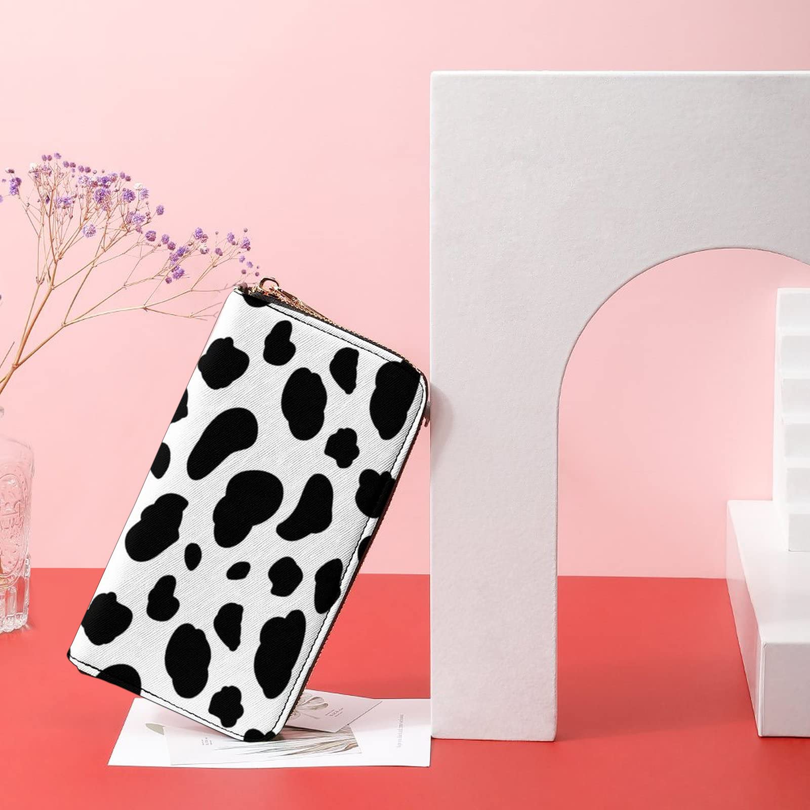 Qwalnely Cow Print Wallet PU Leather Purse Phone Credit Card Storage Purse for Women Adults