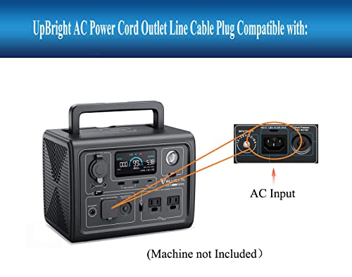 UpBright New AC in Power Cord Outlet Socket Cable Plug Lead Compatible with Bluetti EB3A 600W Portable Power Station 268Wh LiFePO4 Battery Solar Generator 600 watts Input 120V AC/9A Max 120 Volts