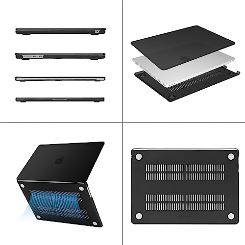 MOSISO Compatible with MacBook Air 15 inch Case 2023 2024 Release M3 A3114 M2 A2941 Liquid Retina Display Touch ID, Plastic Hard Shell Case&Keyboard Cover&Screen Protector&Type C Adapter, Black