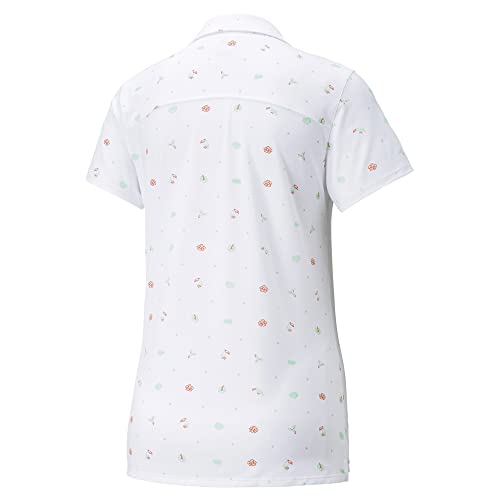 Puma Golf Women's Standard Mattr Galapagos Polo, Bright White-Hot Coral, X-Large