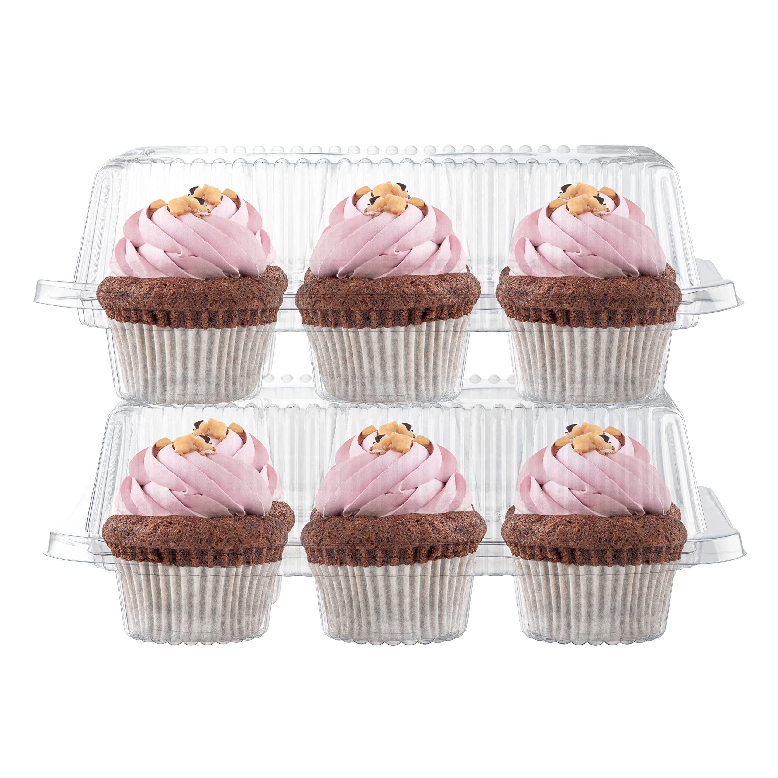 Plastic Cupcake Containers Boxes | 6 Compartment β 12 Pack | Disposable High Dome Dozen Cupcake Holder With Lid Bulk | Extra Sturdy Stackable Cupcake Boxes | Durable Muffin Packaging Transporter To Go