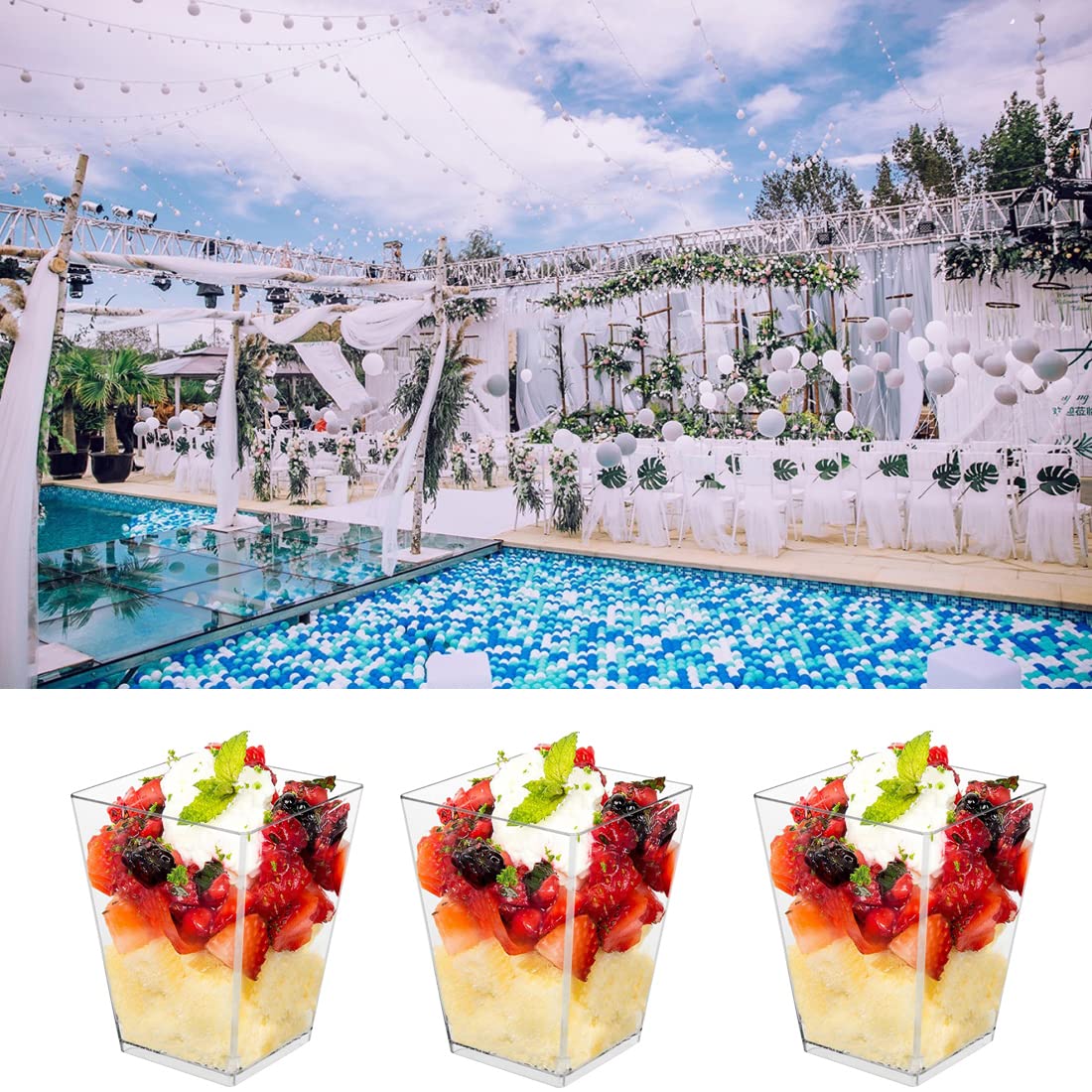 Qicfrk 50 Pack Clear Plastic Dessert Cups β5 oz Parfait Cups with Lids Disposable Mini Square Cup Shooter Cup Dessert Shooters Lids Appetizer Cups for Puddings,Ice Cream