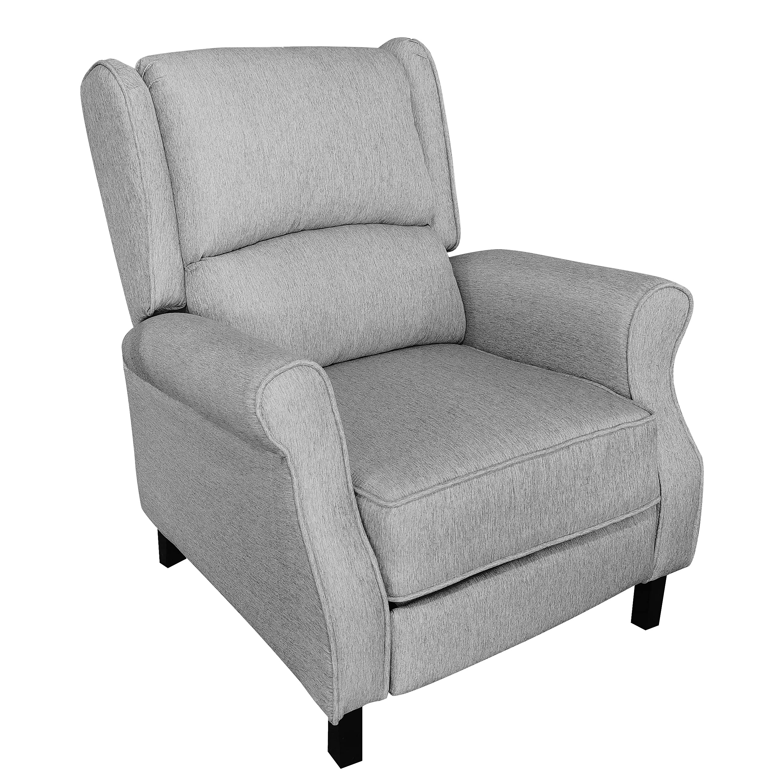 Qwork Pushback Recliner Chair, Linen Fabric - Light Gray