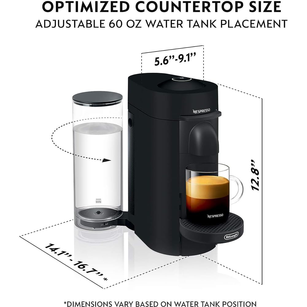 Nespresso 072-08-0259 VertuoPlus Coffee and Espresso Machine by DeLonghi Matte Black (Renewed)