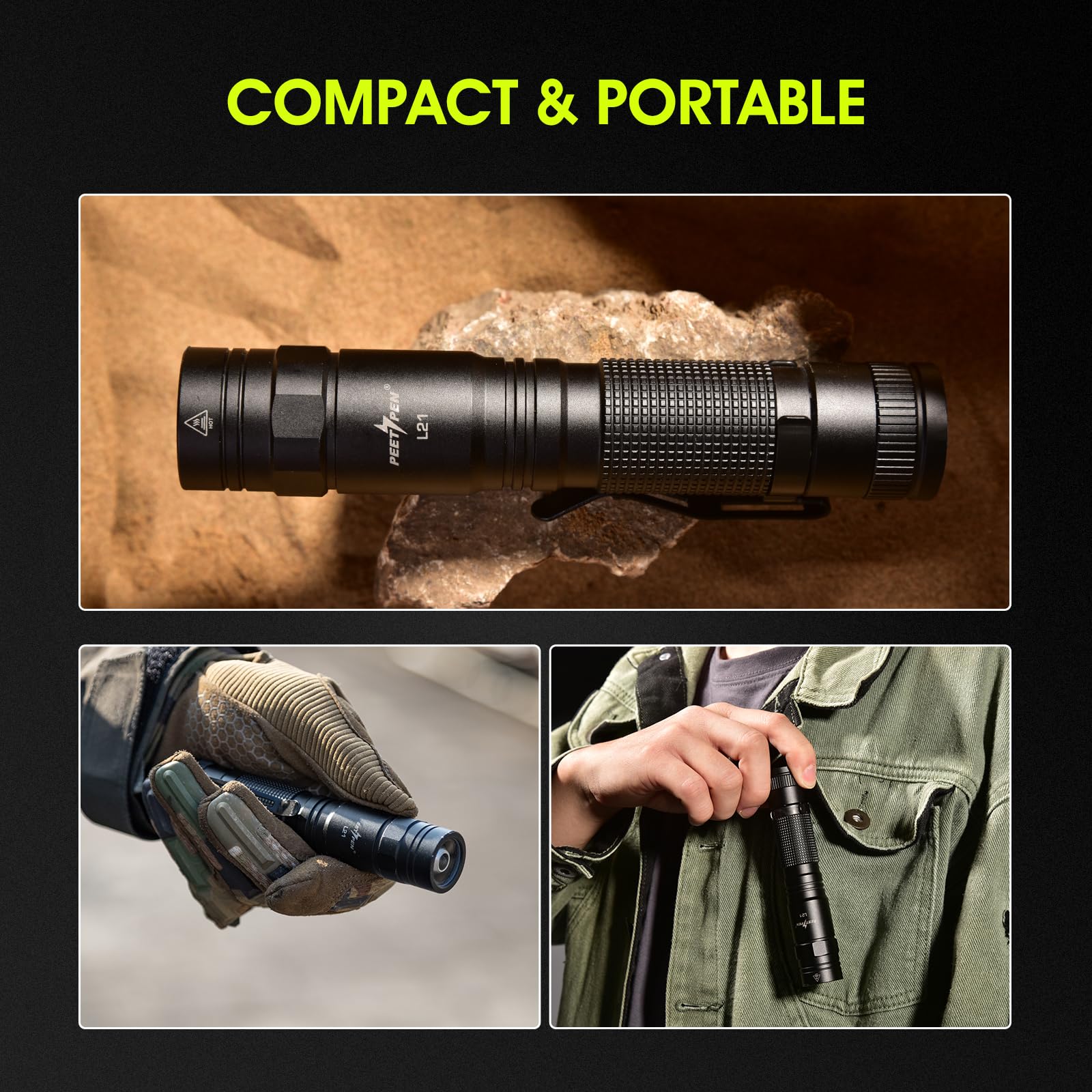 PEETPEN Rechargeable Flashlights,1500 High Lumens Tactical Flashlights,Pocket-Sized EDC FlashLight,Small LED Flash Light for Emergency,Rescue,Camping