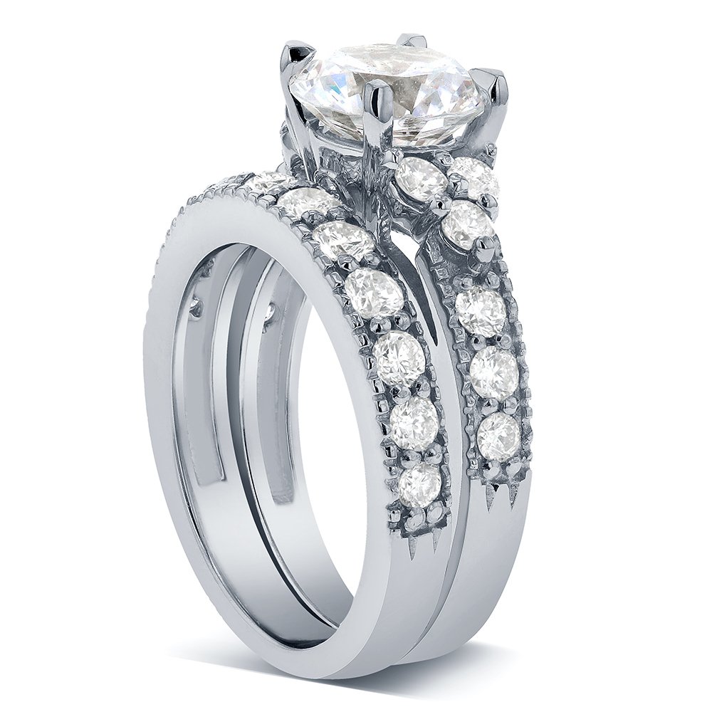 Kobelli Art Deco Moissanite Bridal Rings Set 3 CTW 14k White Gold, Size 6.5