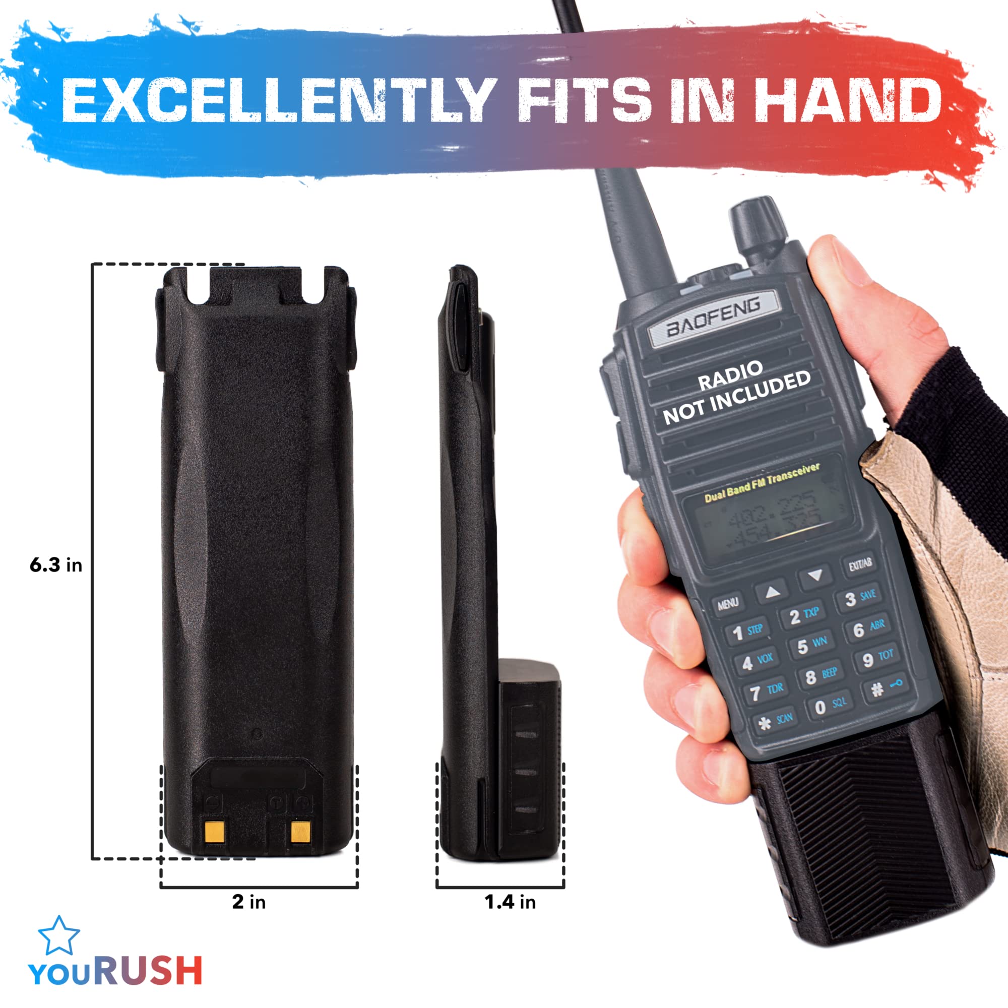 youRUSH 2 Pack BL-8 Extended UV 82hp Battery 3800 mAh with USB Charging Cables - Compatible with Baofeng UV-82 - Accessories Set of Replacement Battery BL8 & USB Charger