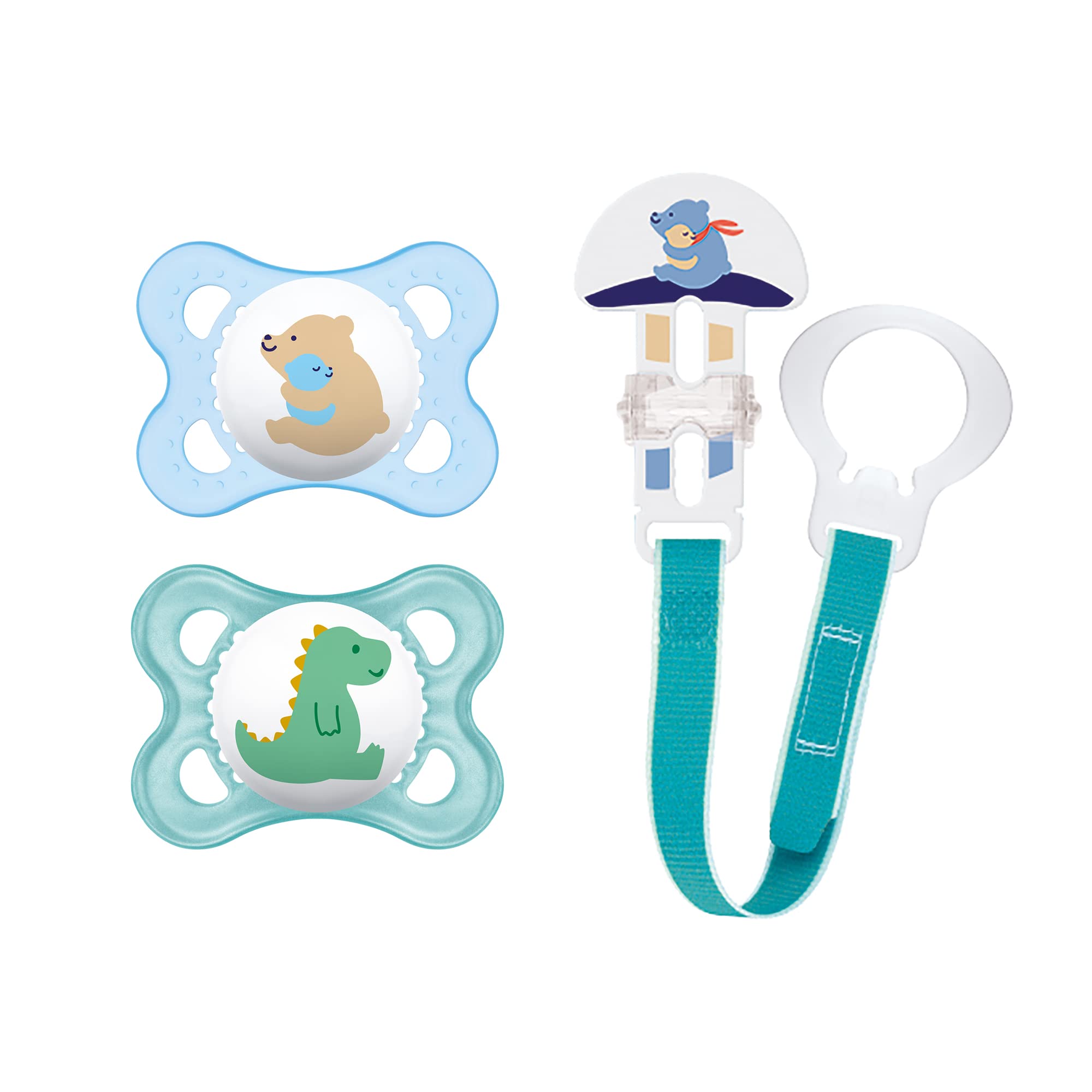 MAM Original Value Pack Baby Pacifier, Nipple Shape Helps Promote Healthy Oral Development, Universal Pacifier Clip, 2 Pacifiers + 1 Pacifier Clip, 0-6 Months, Love & Affection/Boy