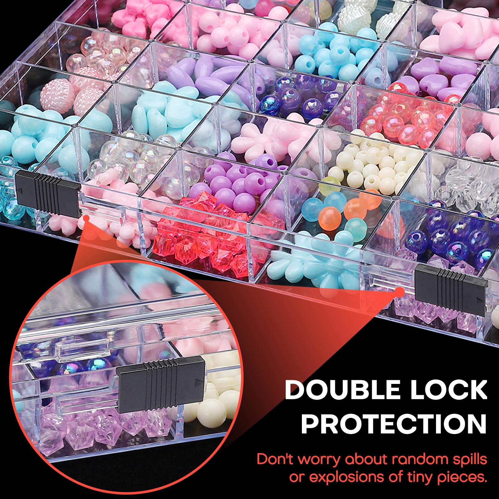 Udefineit 36 Grids Plastic Empty Jewelry Organizer Box, Highly Transparent Storage Container for Rings Earrings Diamond Nail Display Case, Double Buckle Art Craft Bead Storage Box with Fixed Dividers