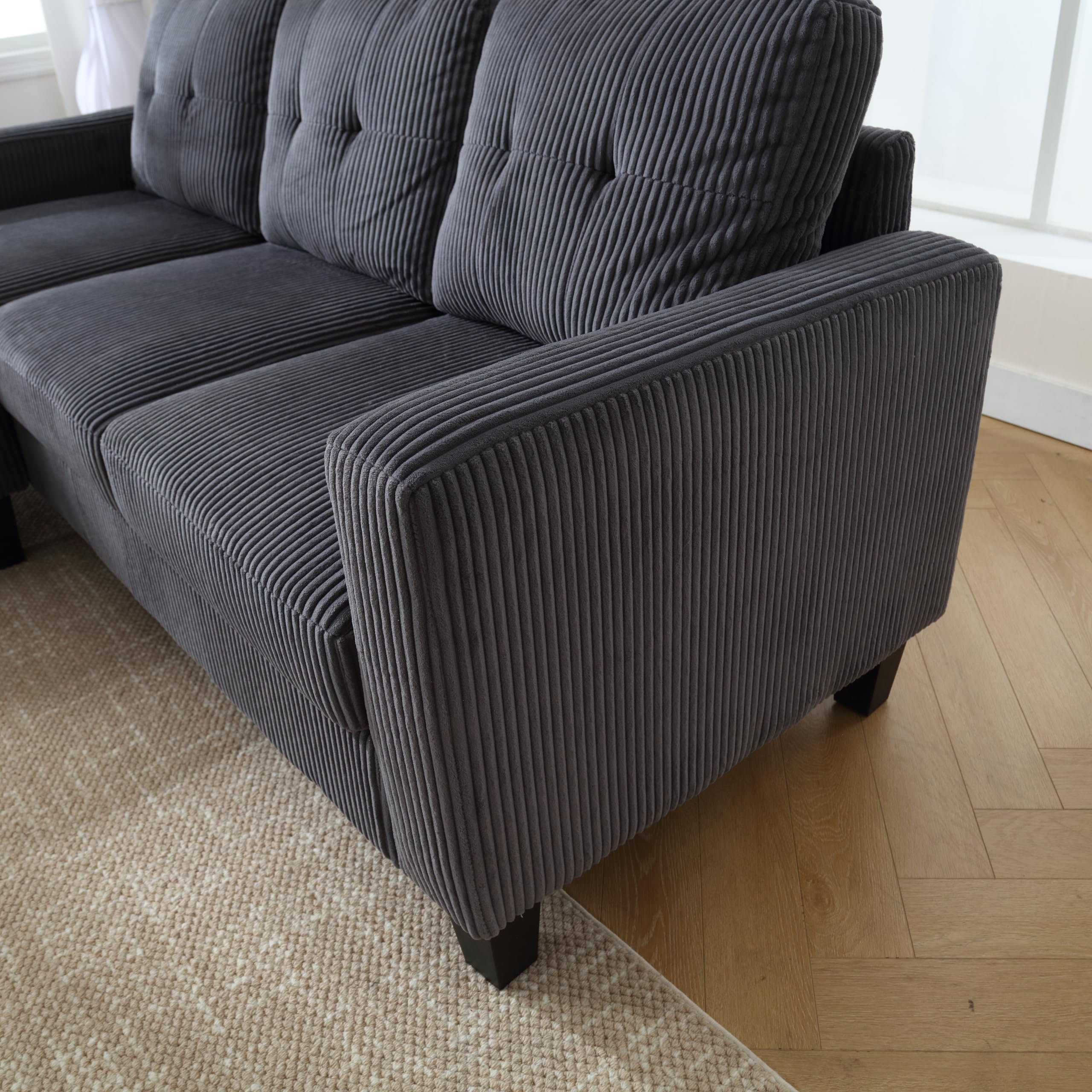 Xuanlur L Shaped Couch with Ottoman, Modern Convertible Sectional Sofa with Reversible Chaise, Corduroy Sleeper Sofa Couch for Living Room, Bedroom, Apartment, Lounge, Dark Gray