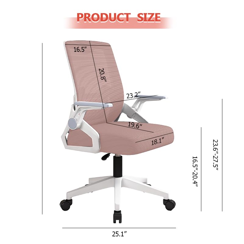 XUEGW Ergonomic Computer Desk Chair, Office Chair with Flip-up Armrests Mesh Chair for Home and Office