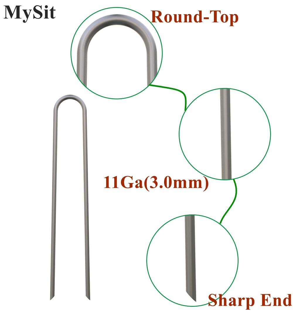MySit 25 Pack 12 Inch Garden Stakes Heavy Duty 11 Gauge Galvanized Yard Staples U Pegs Fences Drip Irrigation Securing Stakes 1/2-Inch to 1-5/8-Inch Loop Stake for Anchoring Lawn Drippers Soaker Hose