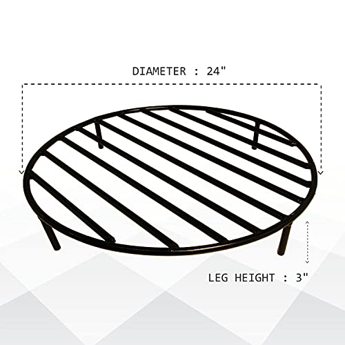 SIMOND STORE Fire Pit Grate, 24 - Inch Round Heavy-Duty Steel Black Finish Firewood Grate with Legs for Outdoor Fire Pits, Camping, Picnic & Gatherings