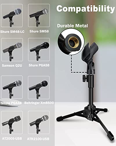 Mictop Desktop Mic Stand Portable Foldable Tripod with Mic Clip Holder Adjustable Microphone Stand