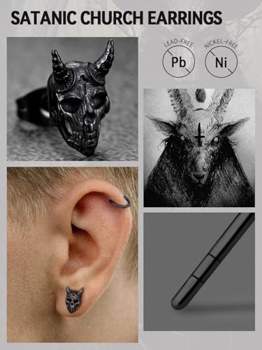Punk Satan Stud Earrings 316L Stainless Steel Satanic Jewelry for Woman