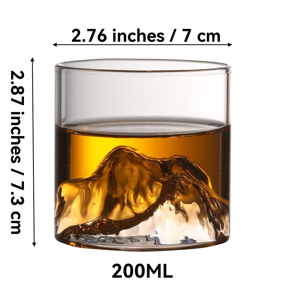 Mountain Whiskey Glasses Old Fashioned Glasses for Drinking Bourbon,Scotch,Cocktails or Tea,Whiskey Rocks Glasses in Gift Box