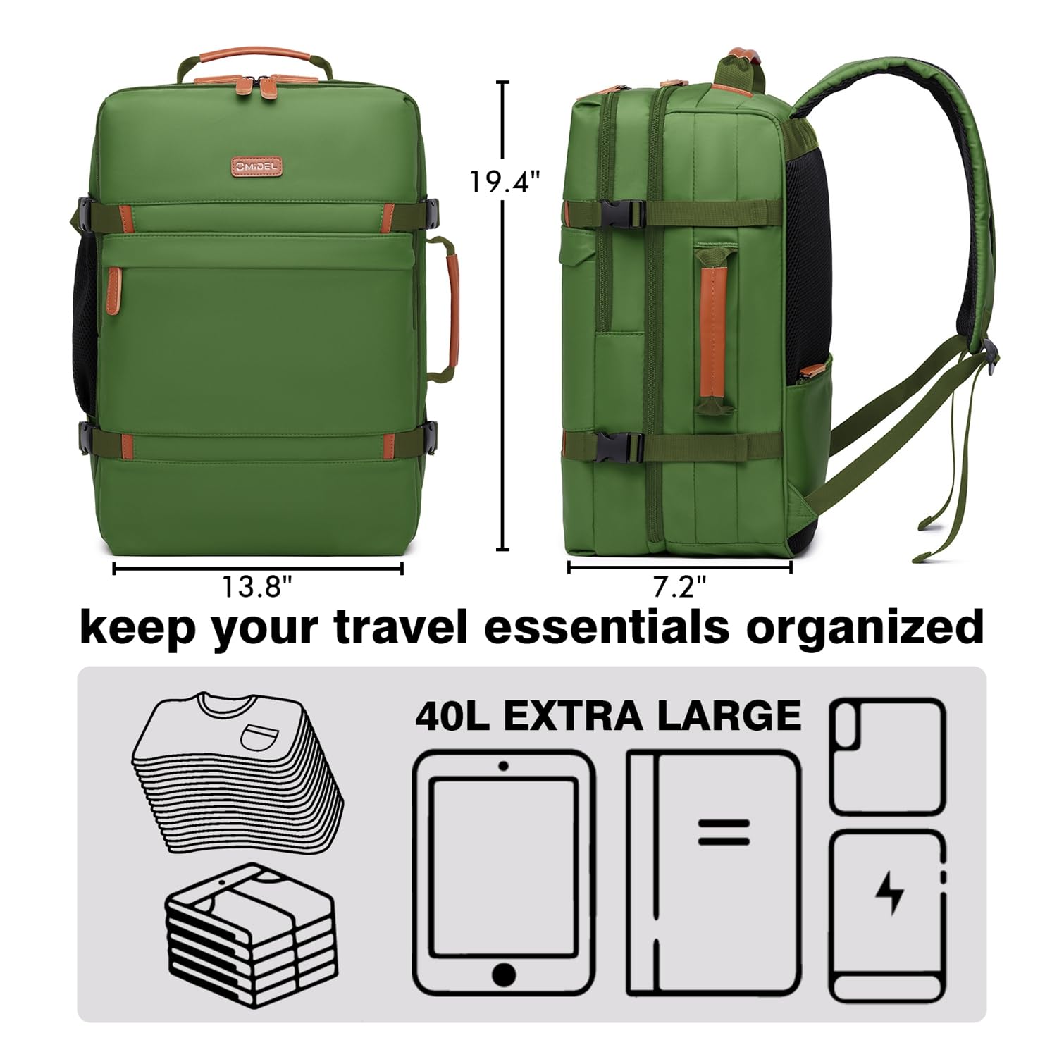 Omidel 40l Carry on Airport Backpack for Personal Item, Flight Approved Underseat Backpack,Water Resistant Shot Trip Backpack for Weekender,Large Day Backpack(Gray)