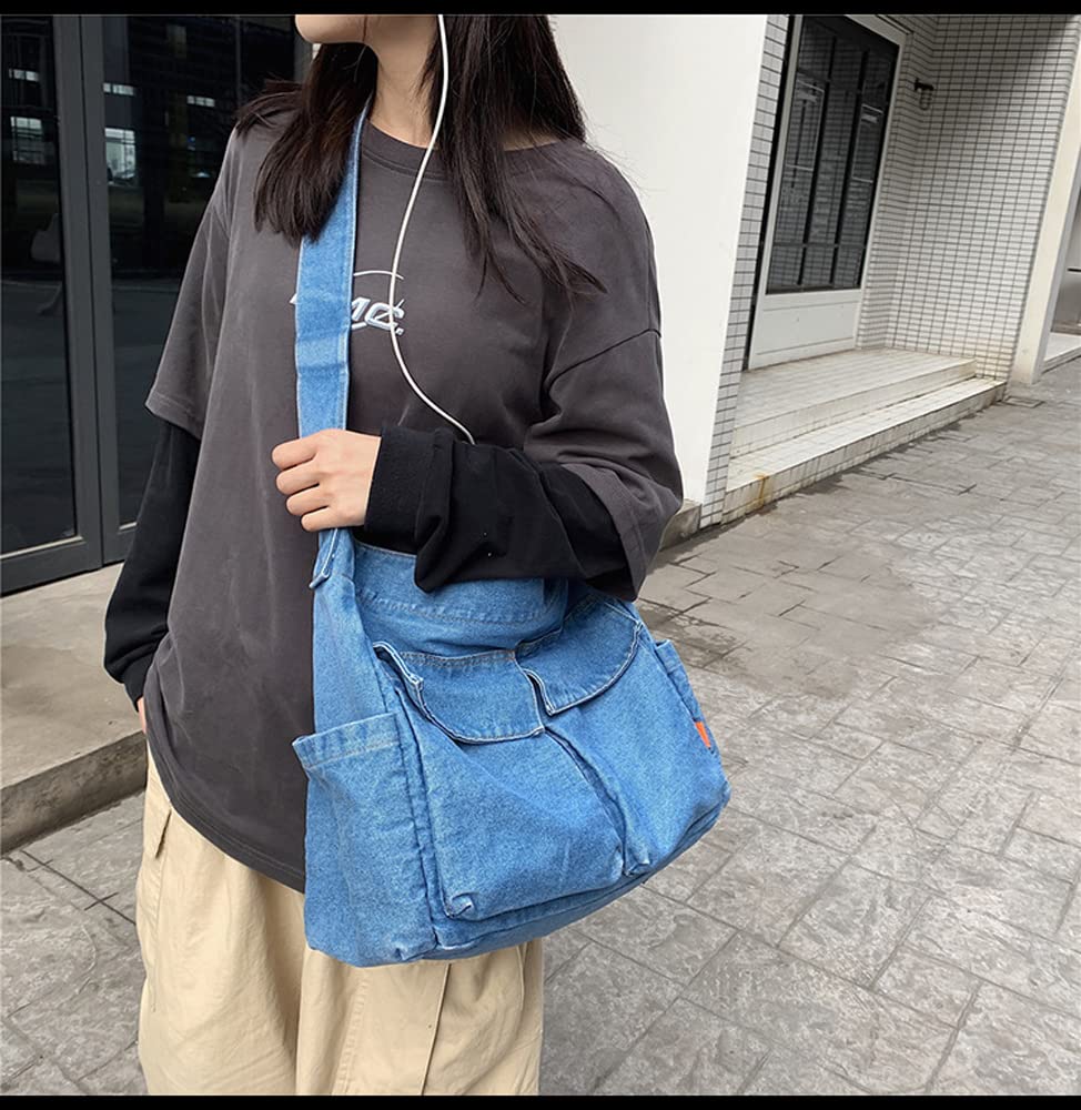 Single color Denim Canvas Handbag Cross Body Shoulder Purse Bag Tote-Handbag for Women (zz88 Light blue)