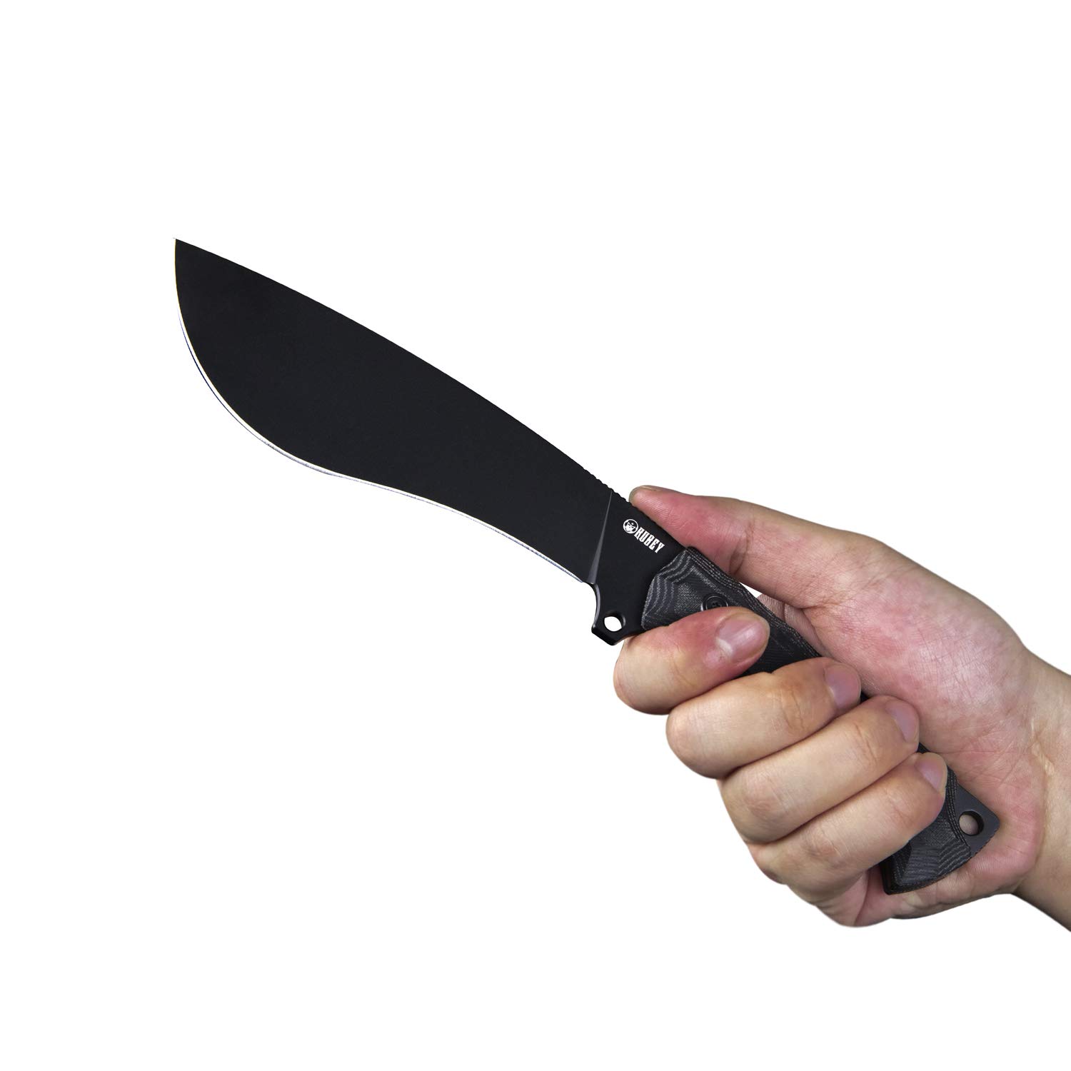 KUBEY Machete KU241 Fixed Blade Outdoor Knife with G10 Handle Kurki Style Blade for Camping Hunting and Survival w/Black Kydex Sheath (Black Coating)