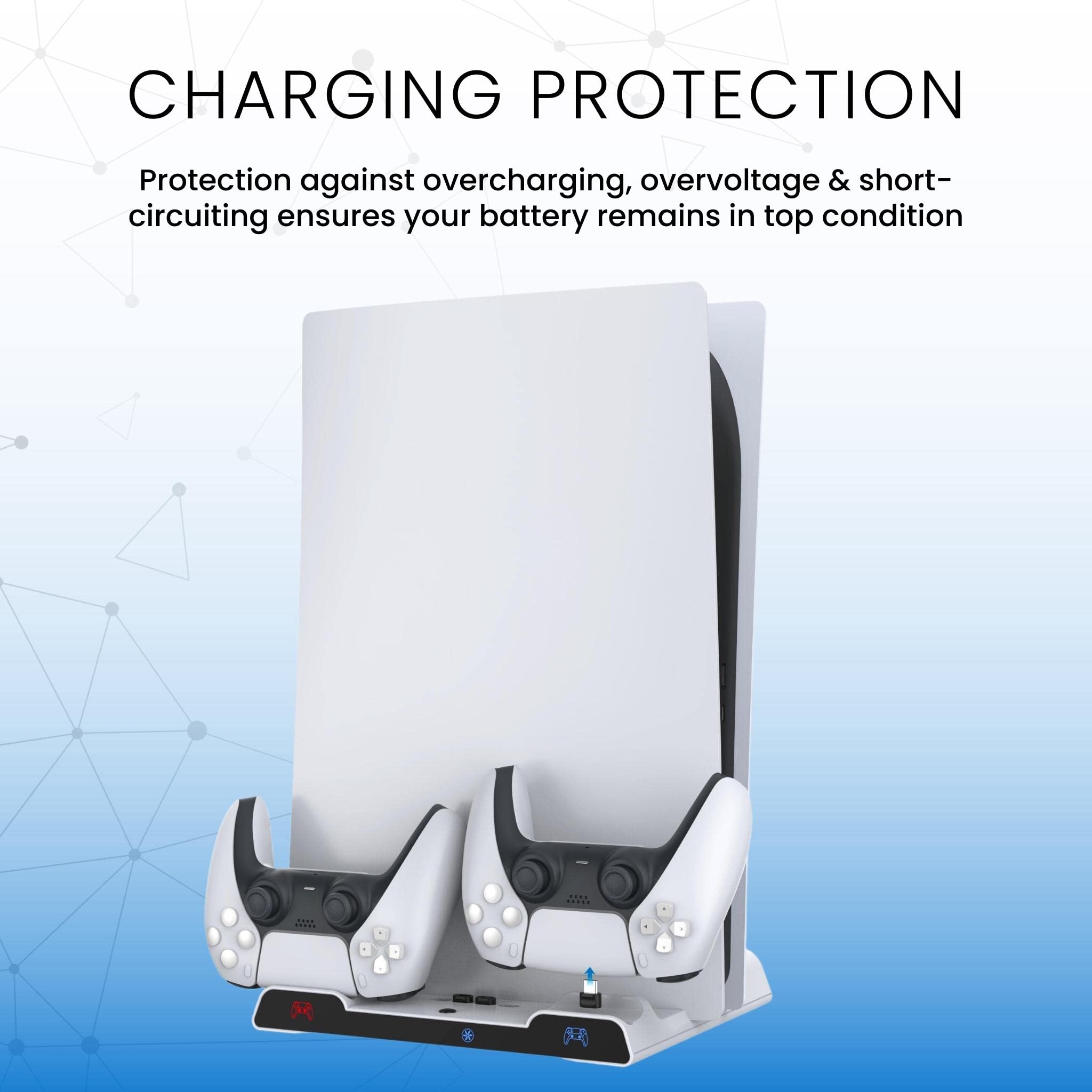 Surge Multi-Function Charging Stand for Playstation 5 PS5 Digital and Disc Version with Cooling Fans, 2 Charge Docks for DualSense Controllers, 4X USB-C adapters, 2X USB-A Ports