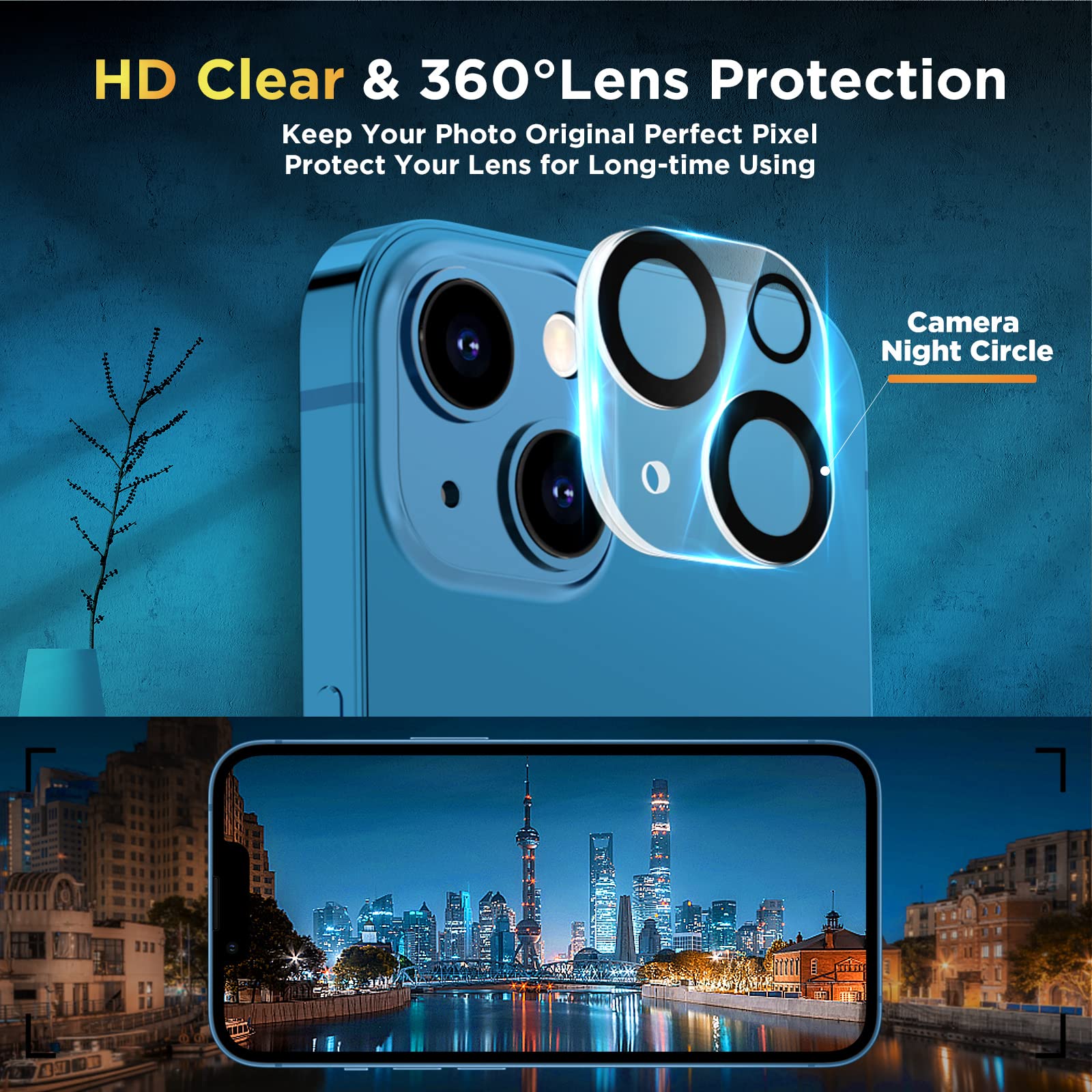 UPIRT 3 Pack iPhone 13 Screen Protector with 3 Pack Camera Lens Protector, iPhone 13 Screen Protector Tempered Glass, 6.1 inch, Scratch Resistant, Easy Installation